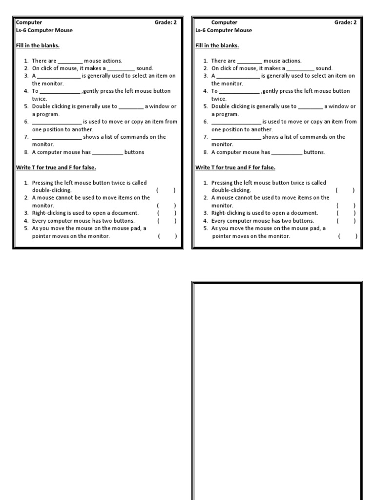 Computer Worksheets Grade 2 | PDF | Double Click | Areas Of Computer ...