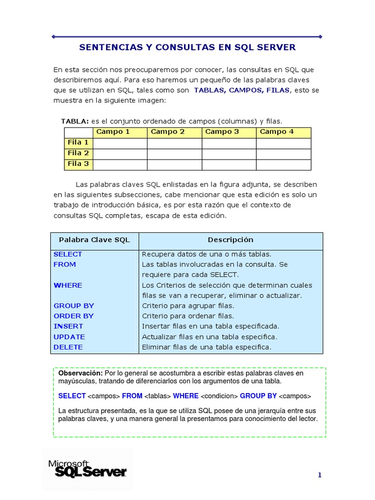 Sentencias y Consultas en SQL | PDF | SQL | Servidor SQL de Microsoft
