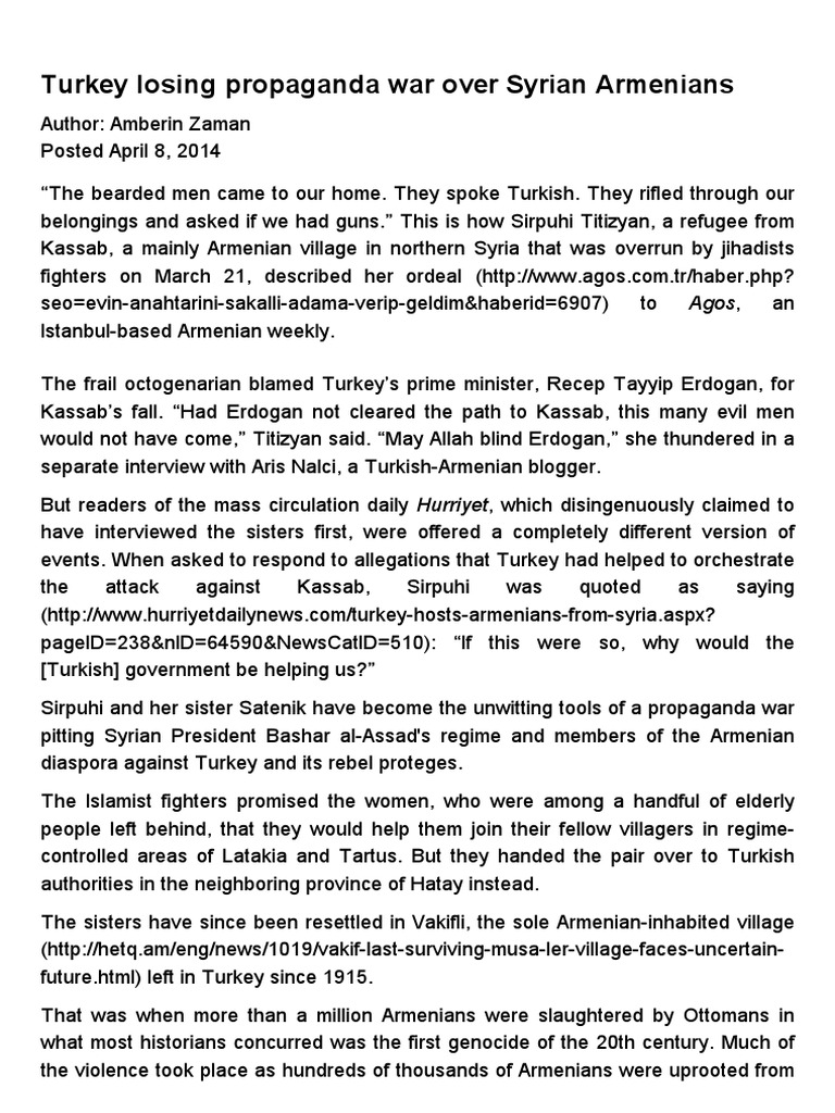Turkey Losing Propaganda War Over Syrian Armenians - Al-Monitor - The ...