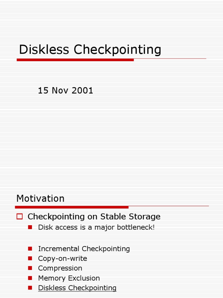 An Analysis of Diskless Checkpointing Techniques for Fault Tolerance in Distributed Systems ...