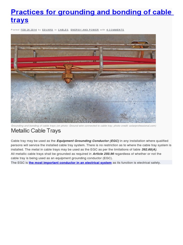 Practices for grounding and bonding of cable trays.doc | Cable ...