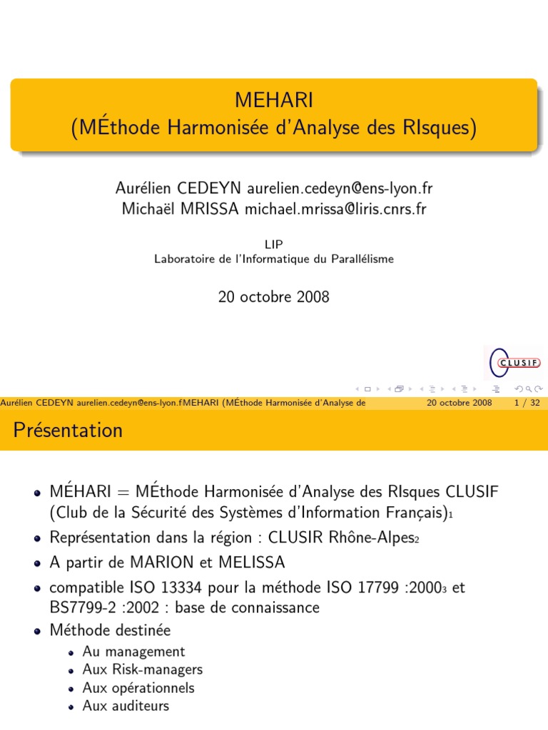 Méthode MEHARI d'Analyse des Risques | PDF | Risque | Informatique et ...