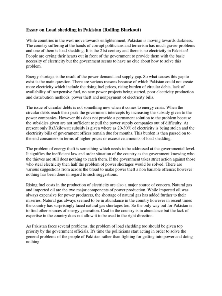 Essay On Load Shedding in Pakistan | PDF | Energy Crisis | Natural Gas