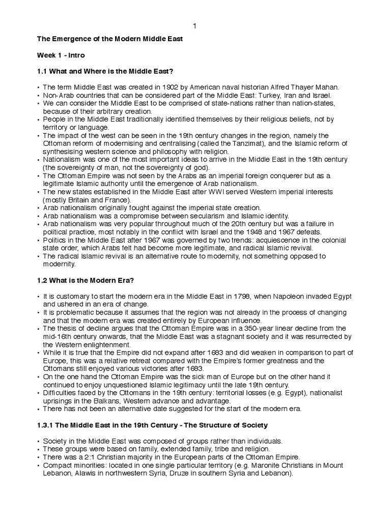 Modern Middle East Notes Weeks 1-9 | Download Free PDF | Arab ...