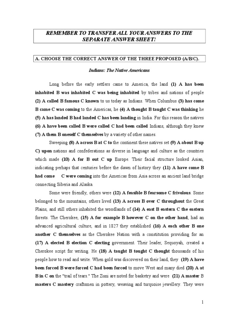 Remember To Transfer All Your Answers To The Separate Answer Sheet ...