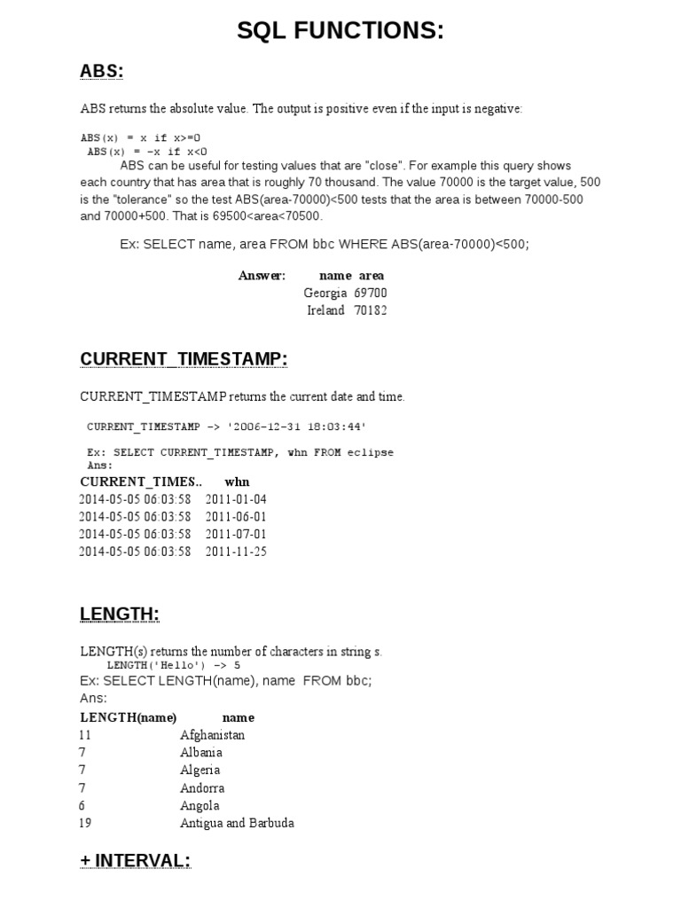 SQL Functions | PDF | Databases | Formalism (Deductive)