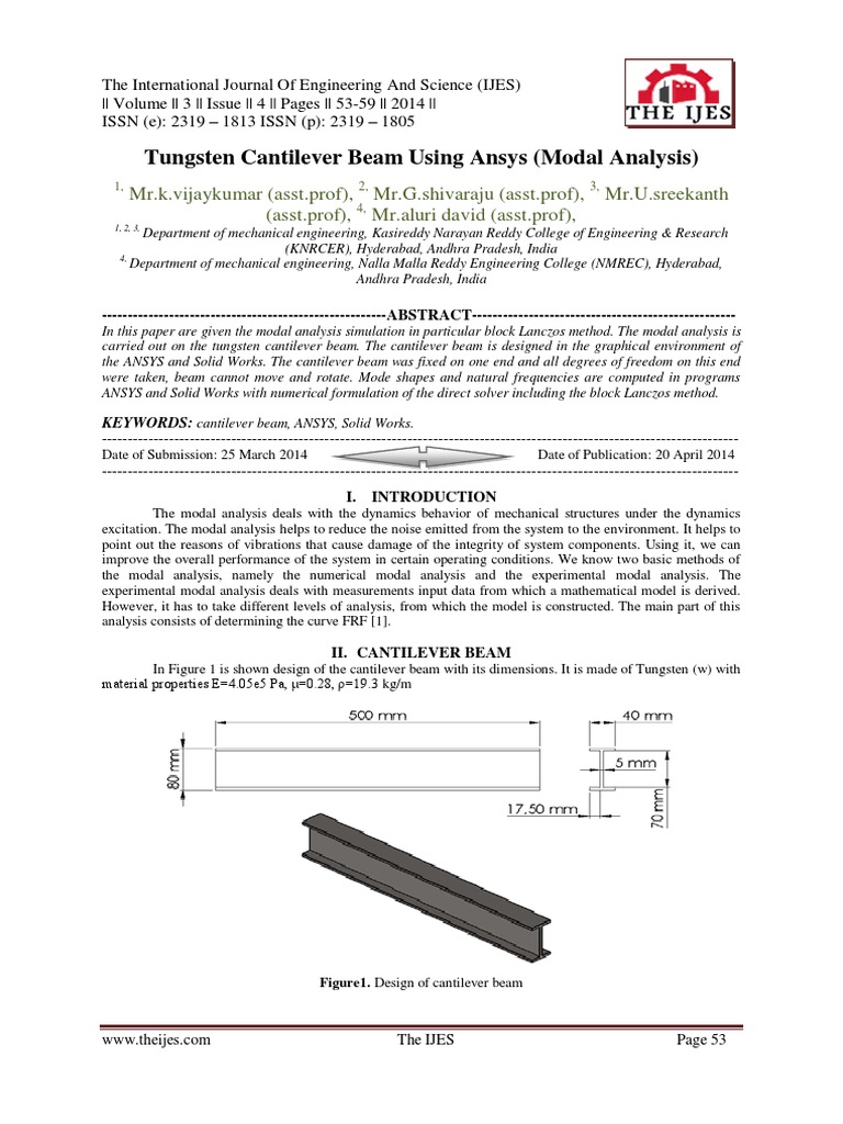 Tungsten Cantilever Beam Using Ansys (Modal Analysis) | PDF | Finite Element Method | Structural ...