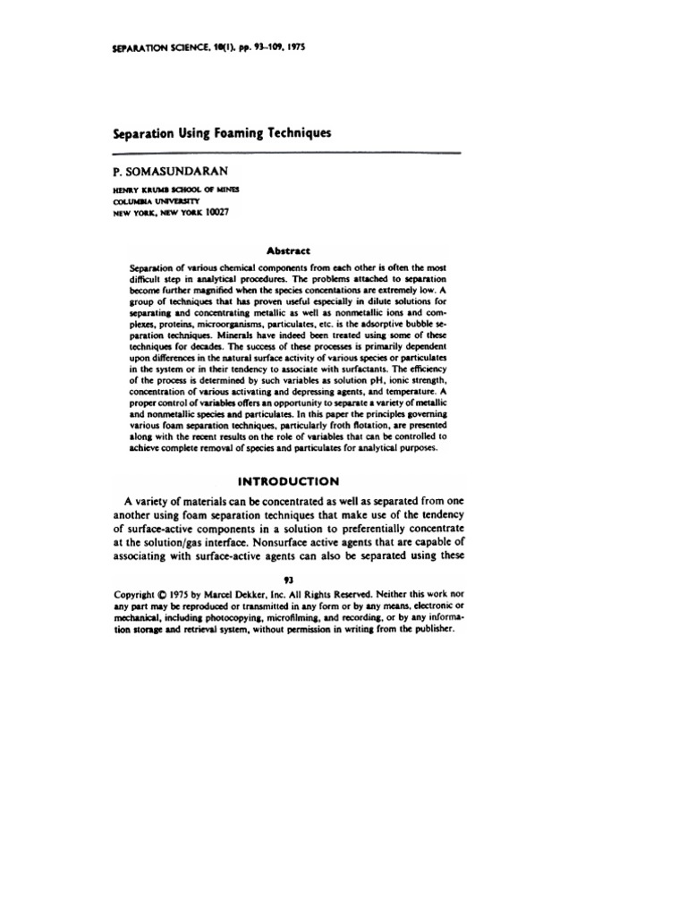 Separation Using Foaming Techniques | PDF | Surfactant | Foam