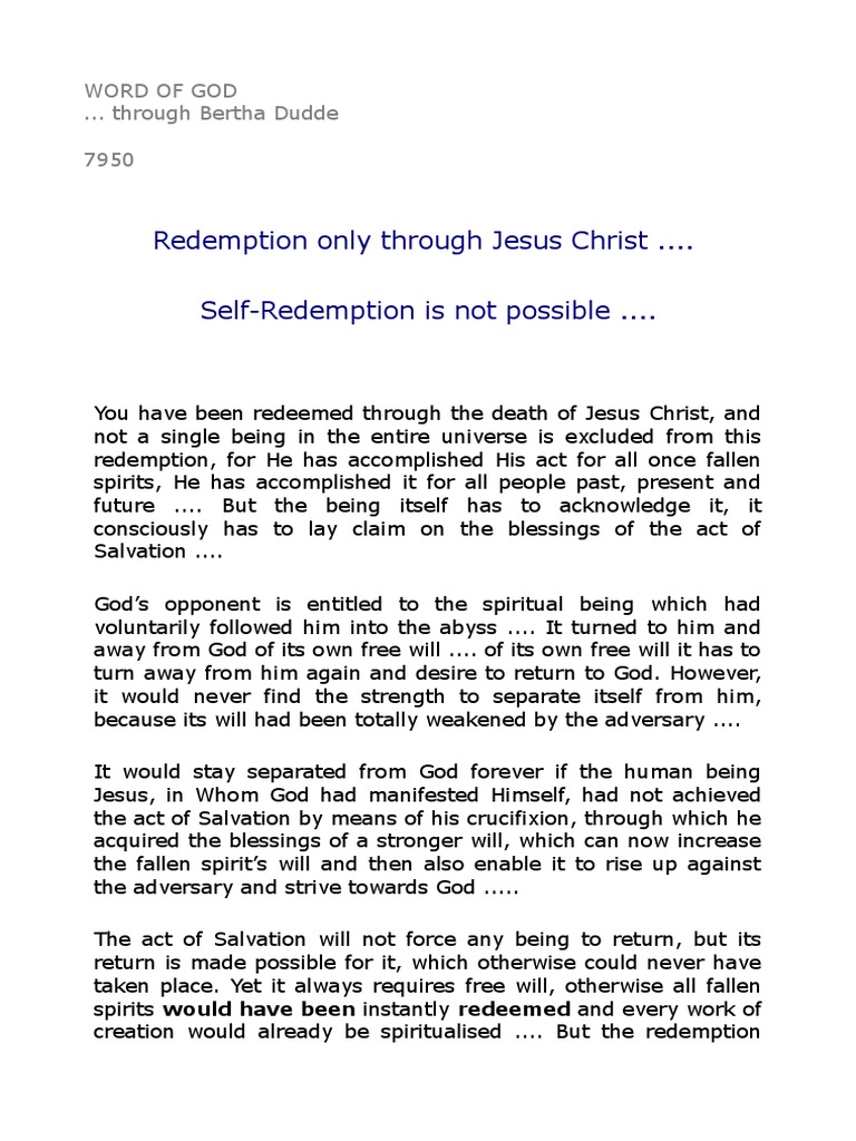 7950 Redemption Only Through Jesus Christ .... Self-Redemption Is Not ...