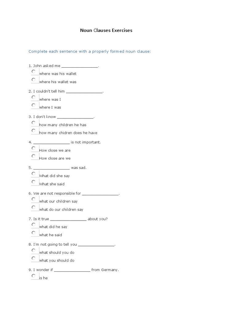 Noun Clauses Exercises | PDF