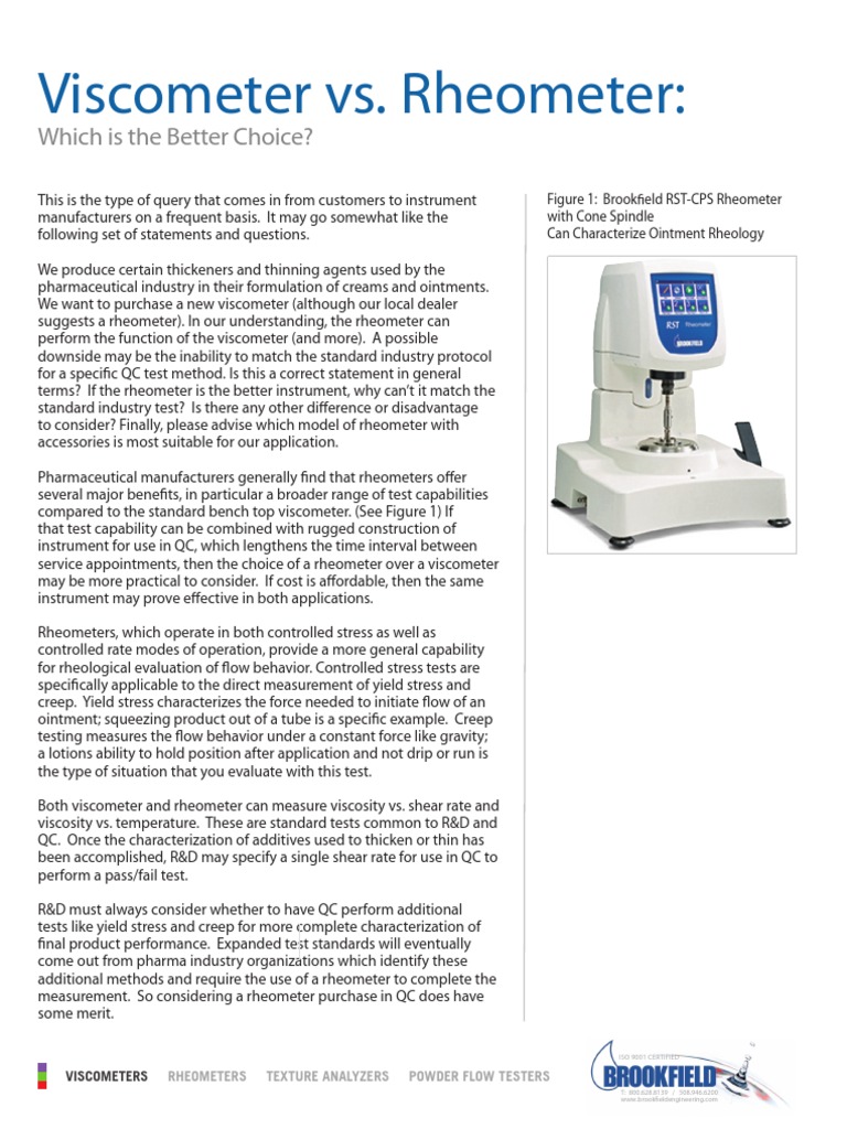 Viscometer Vs Rheometer | PDF | Rheology | Continuum Mechanics