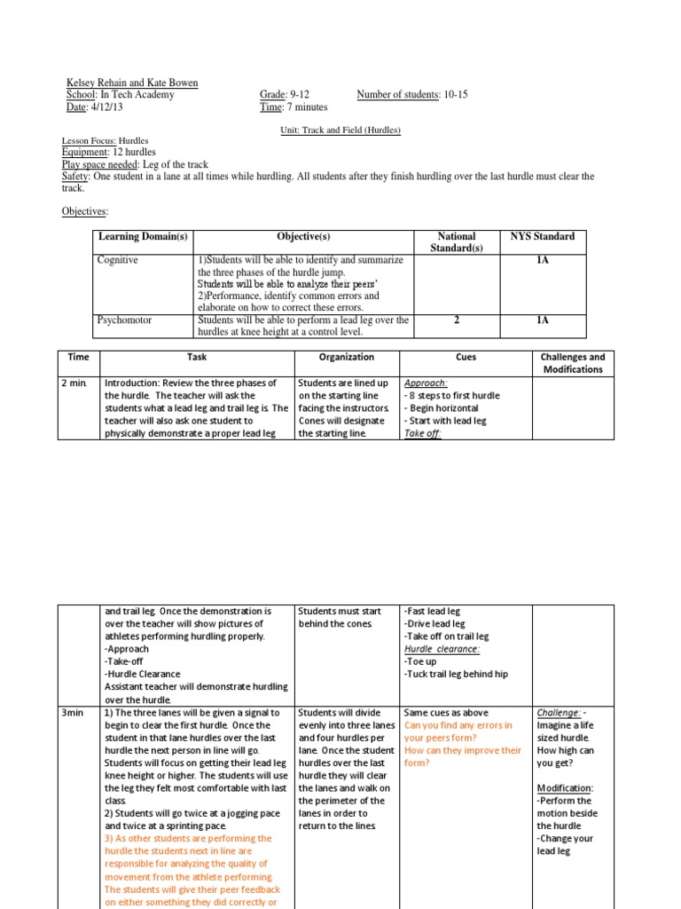 Hurdles Lesson Questions and Ques | PDF | Track And Field ...