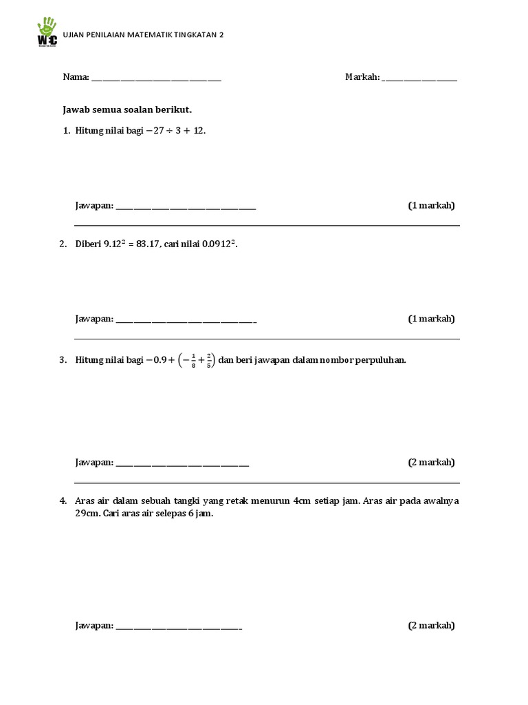 Soalan Math Form 2 | PDF