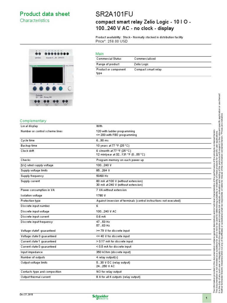 Zelio Logic SR2A101FU | PDF | Relay | Electric Power