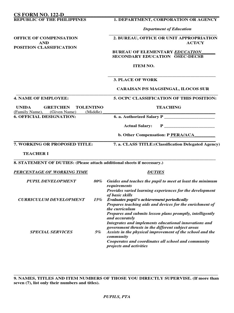 CS Form No 122D | PDF | Lesson Plan | Teachers