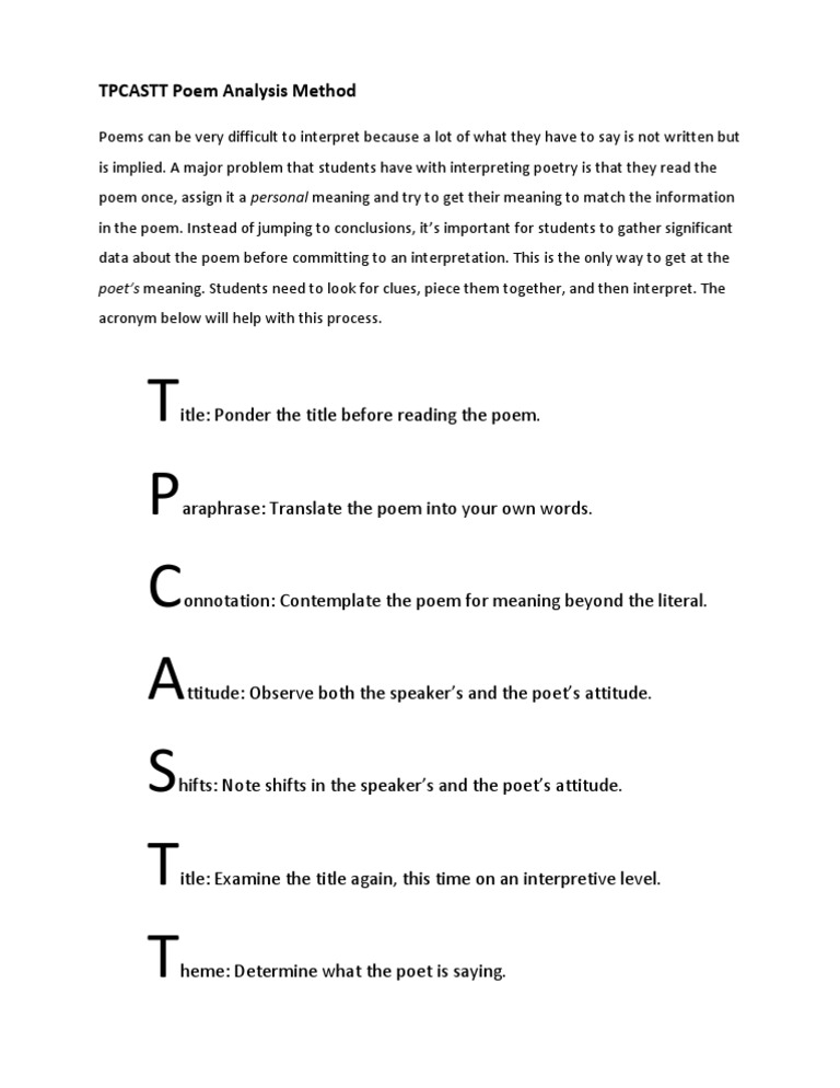 TPCASTT Poem Analysis Method | PDF