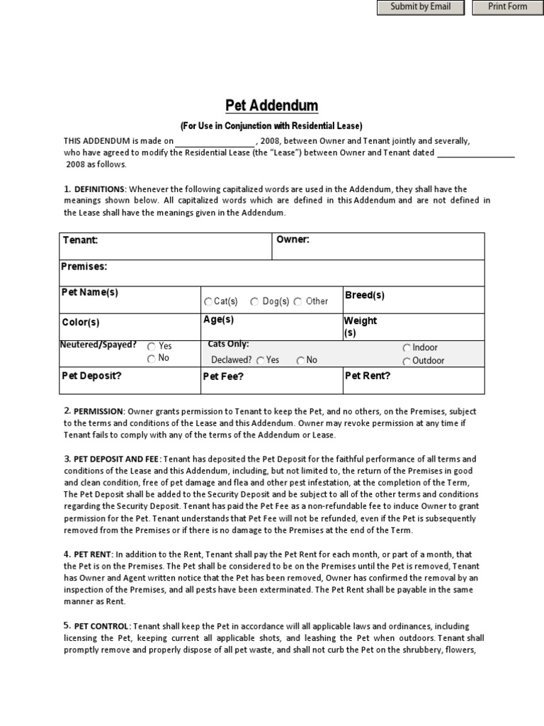 Free Pet Addendum | Lease | Leasehold Estate | Free 30-day Trial | Scribd
