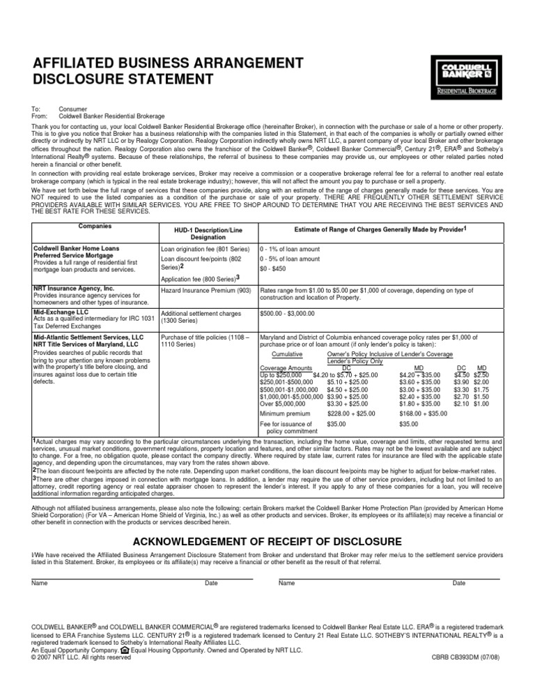 Affiliated Business (RESPA) | Insurance | Home Insurance