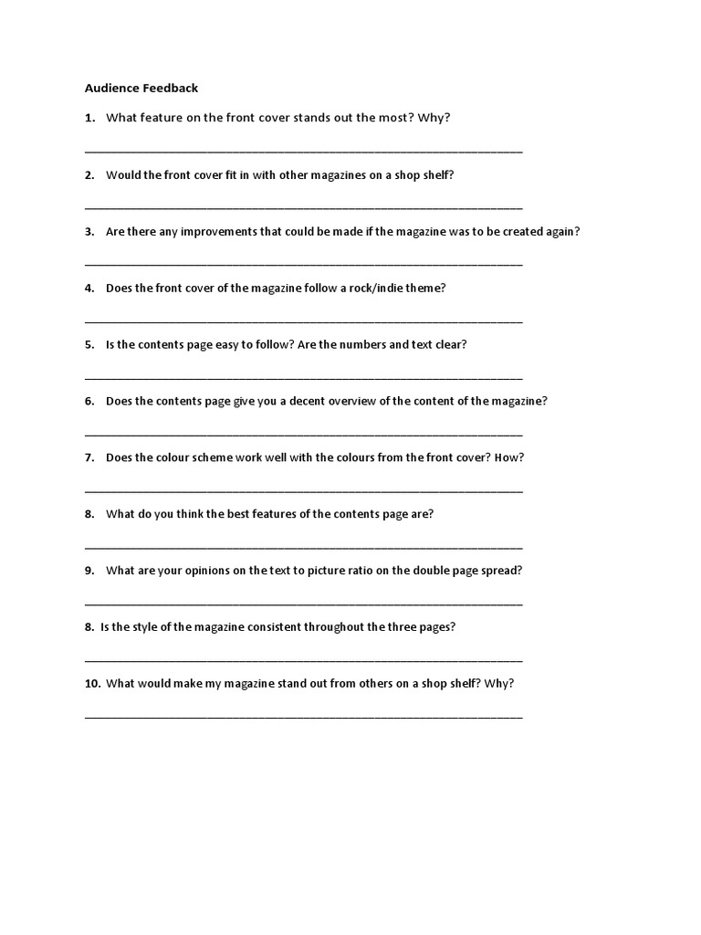 Magazine Audience Feedback Questionnaire | PDF | Business