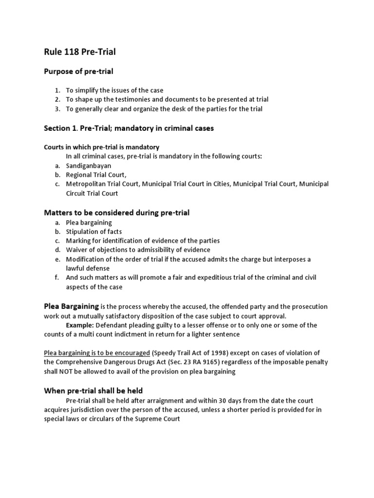 Rule 118 Pre-Trial | PDF | Plea Bargain | Plea
