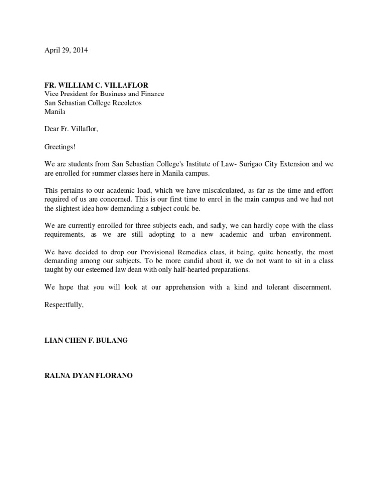 Letter For Dropping Sample