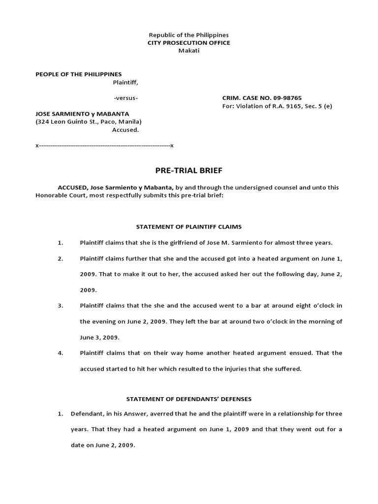 Pre-Trial Brief - Criminal | Prosecutor | Virtue