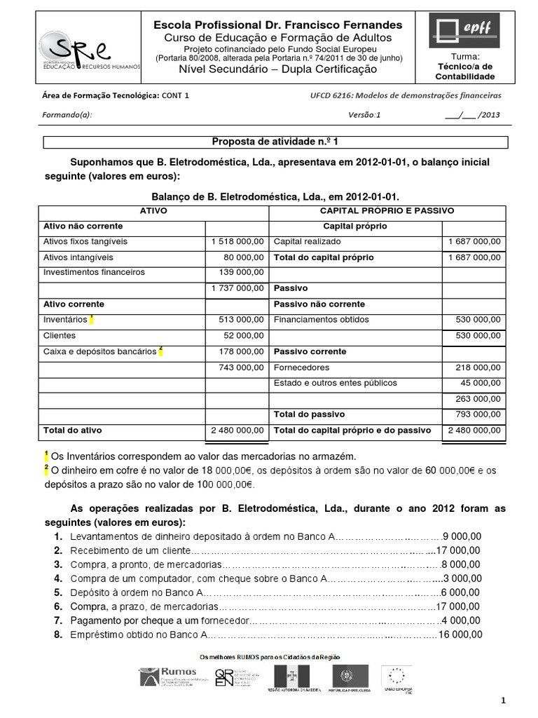 UFCD 6216 - Proposta de Atividade N.º 1 | PDF | Juros | Capital próprio ...