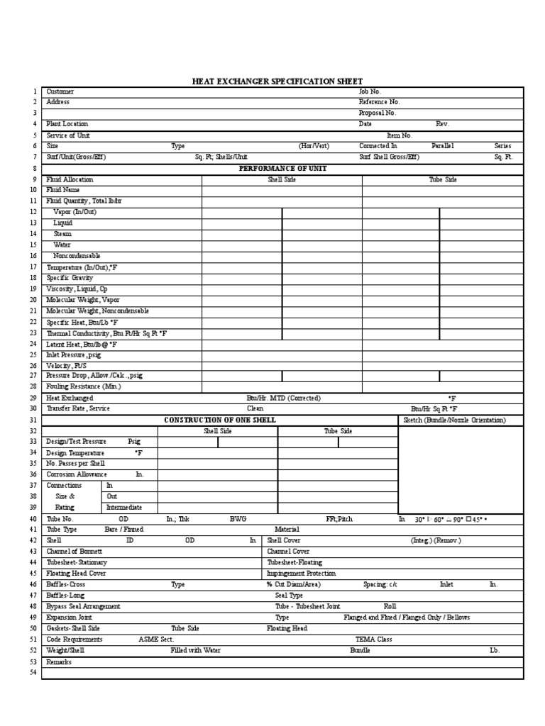 Shell and Tube HE Spec Sheet Master | PDF | Pipe (Fluid Conveyance ...