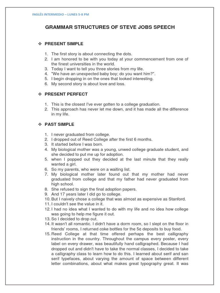 Grammar Structures of Steve Jobs Speech | PDF | Steve Jobs | Calligraphy