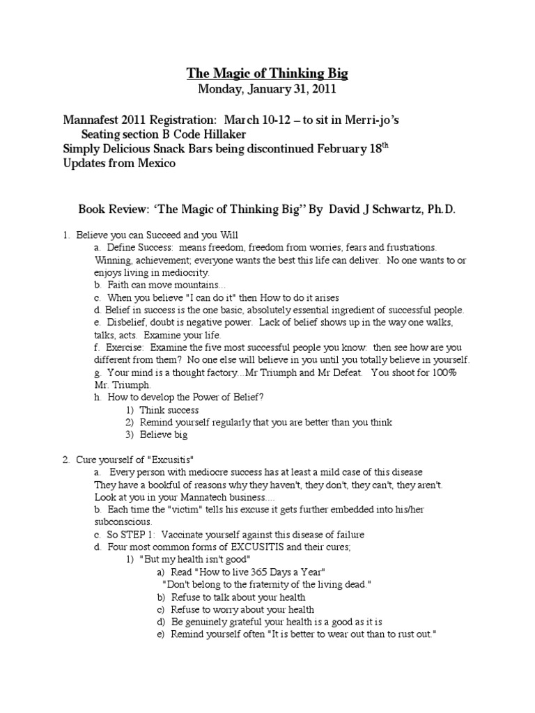 The Magic of Thinking Big Summary | PDF | Social Science | Self-Improvement