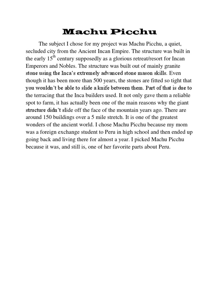 Machu Picchu English Intro | PDF