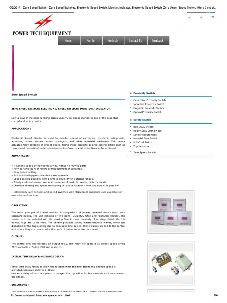 Zero Speed Switch | PDF | Switch | Relay