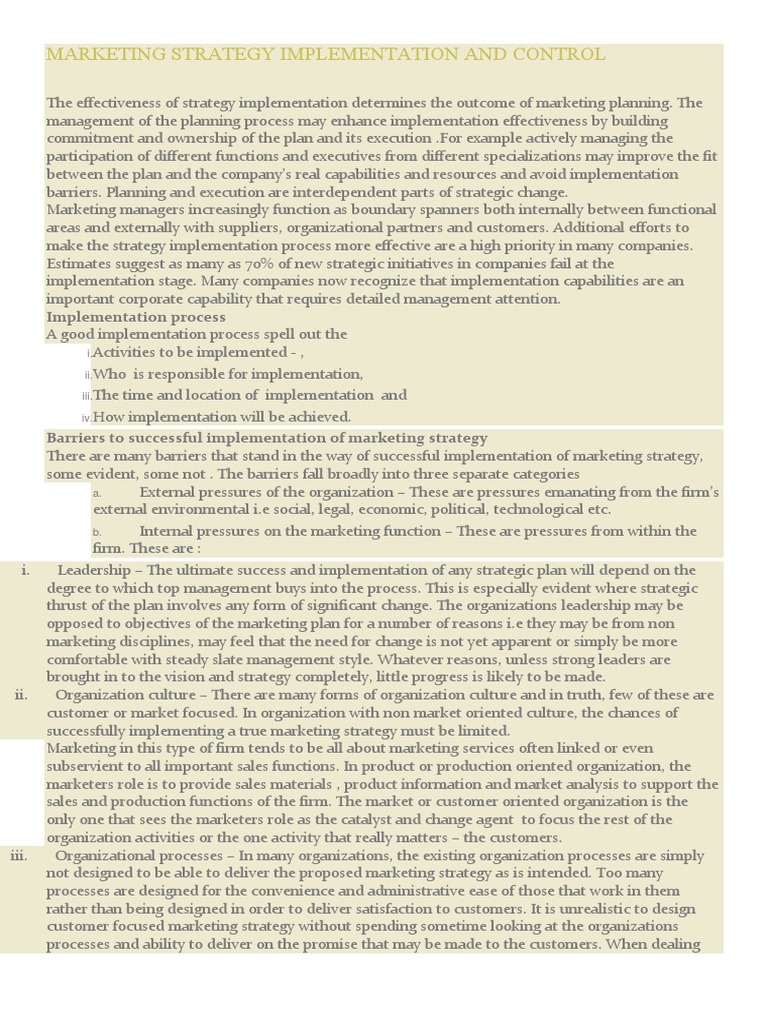 Marketing Strategy Implementation and Control | PDF | Marketing ...