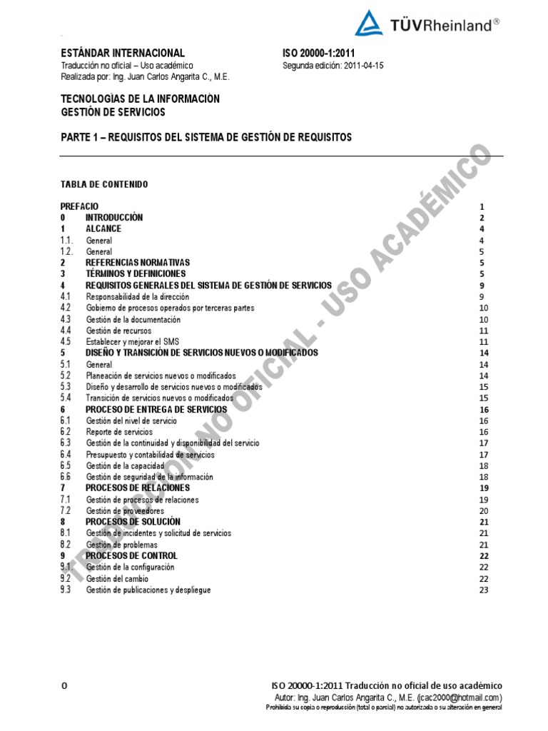 Iso 20000-1 (SP) | PDF | Organización internacional para la ...