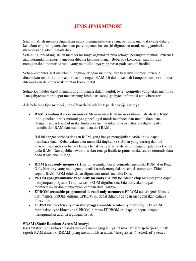 Jenis-Jenis Memory | PDF