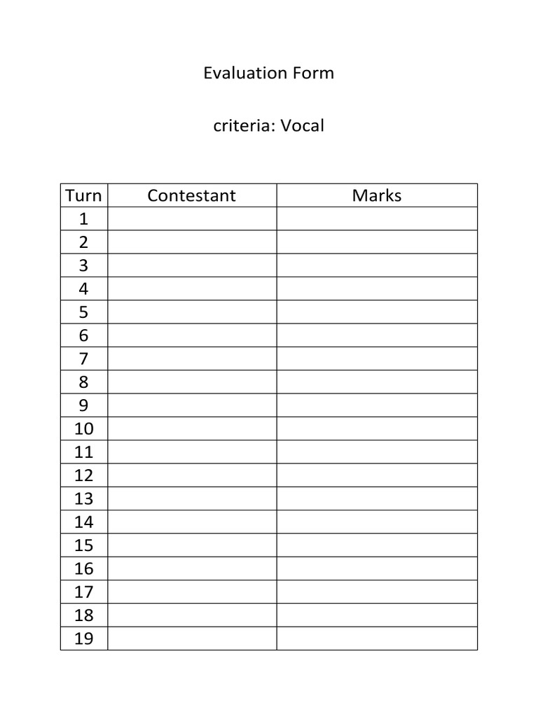 Talent Show Vocal Evaluation Form | PDF