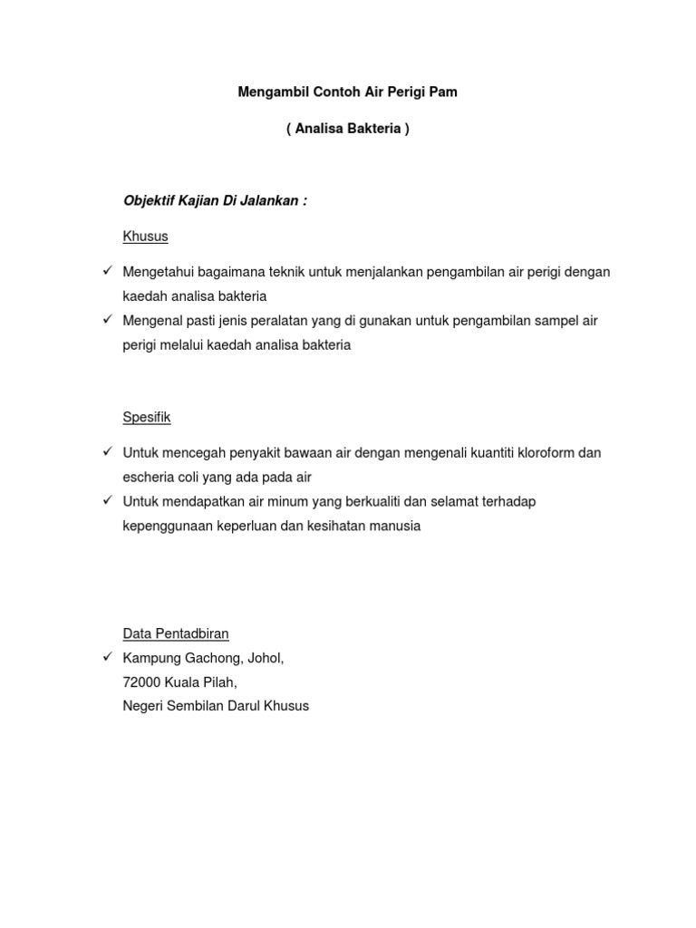 Mengambil Contoh Air Perigi Pam | PDF