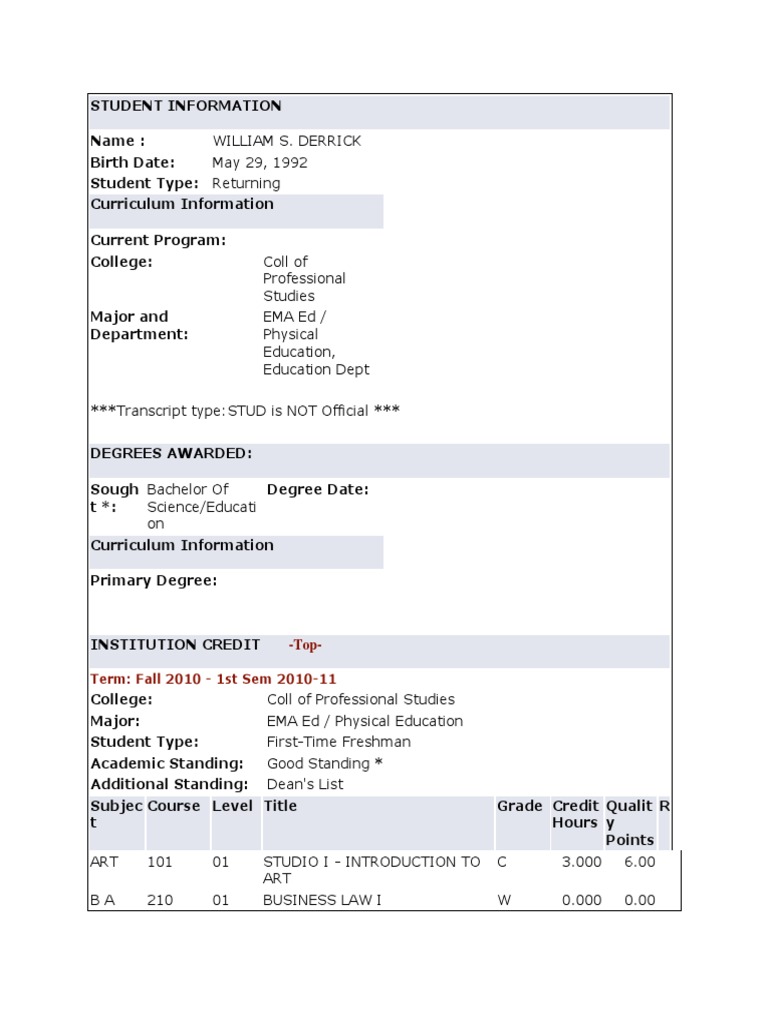 Transcript | PDF | Grading (Education) | Physical Education