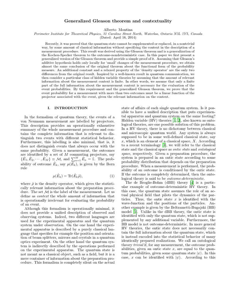 Generalized Gleason | PDF | Distribution (Mathematics) | Quantum Mechanics