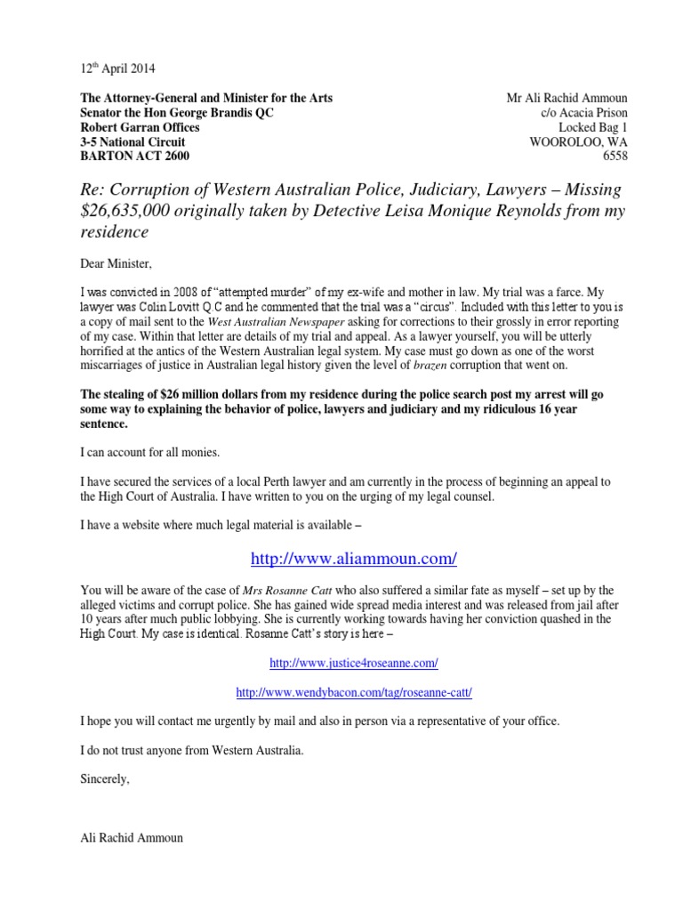 Letter From Ali To WA Attorney General - 12thapril2014 | PDF