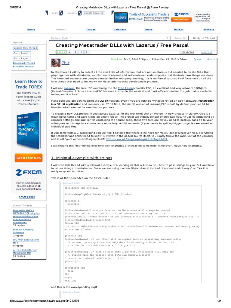 Creating Metatrader DLLs With Lazarus - Free Pascal at Forex Factory | PDF | Library (Computing ...