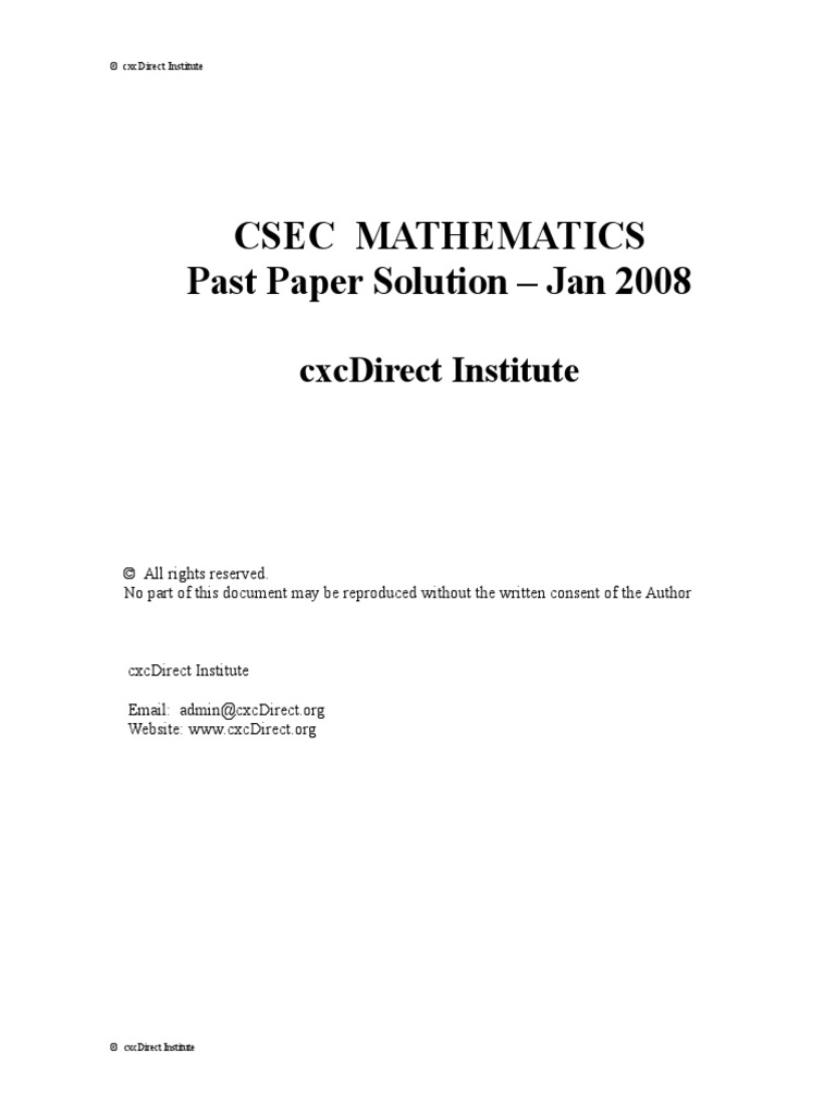 Csec Mathematics Past Paper Solution - Jan 2008: Cxcdirect Institute ...