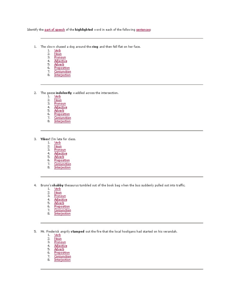 Identify Parts of Speech in Sentences | PDF | Adverb | Part Of Speech
