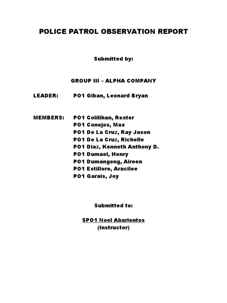 Police Patrol Observation Report | PDF | Public Services | Police
