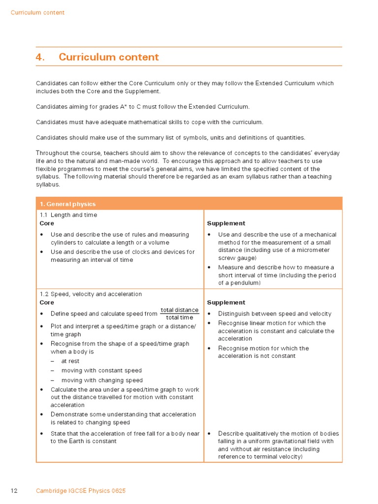 Cambridge IGCSE Physics 0625 Curriculum: An Overview of the Core and ...