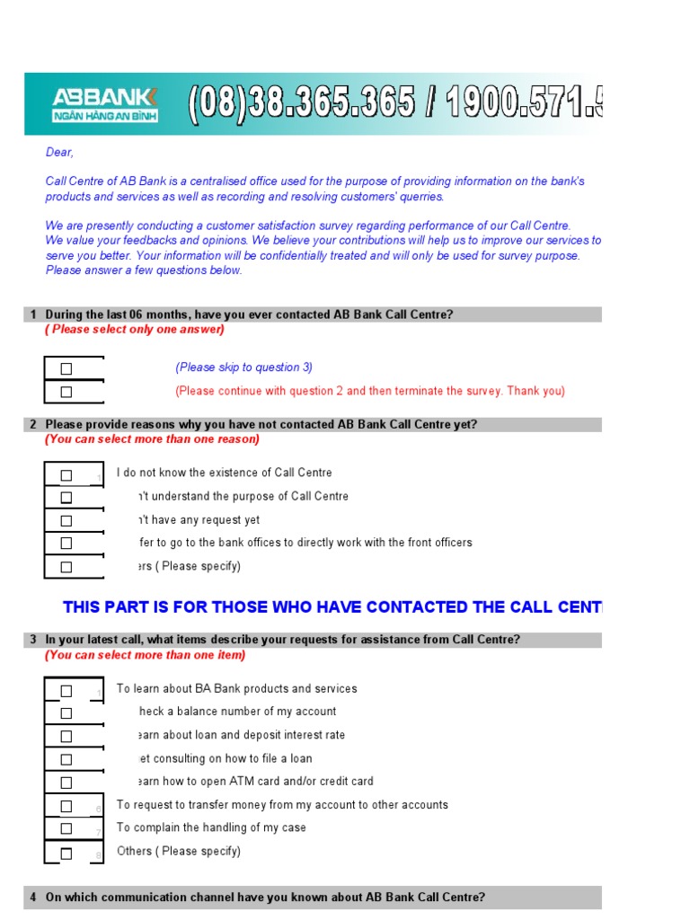 Call Center-Customer Satisfaction-Questionnaire | PDF | Corporate ...