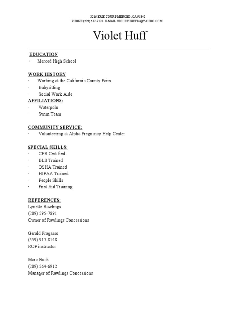 Violet Huff: Work History | PDF