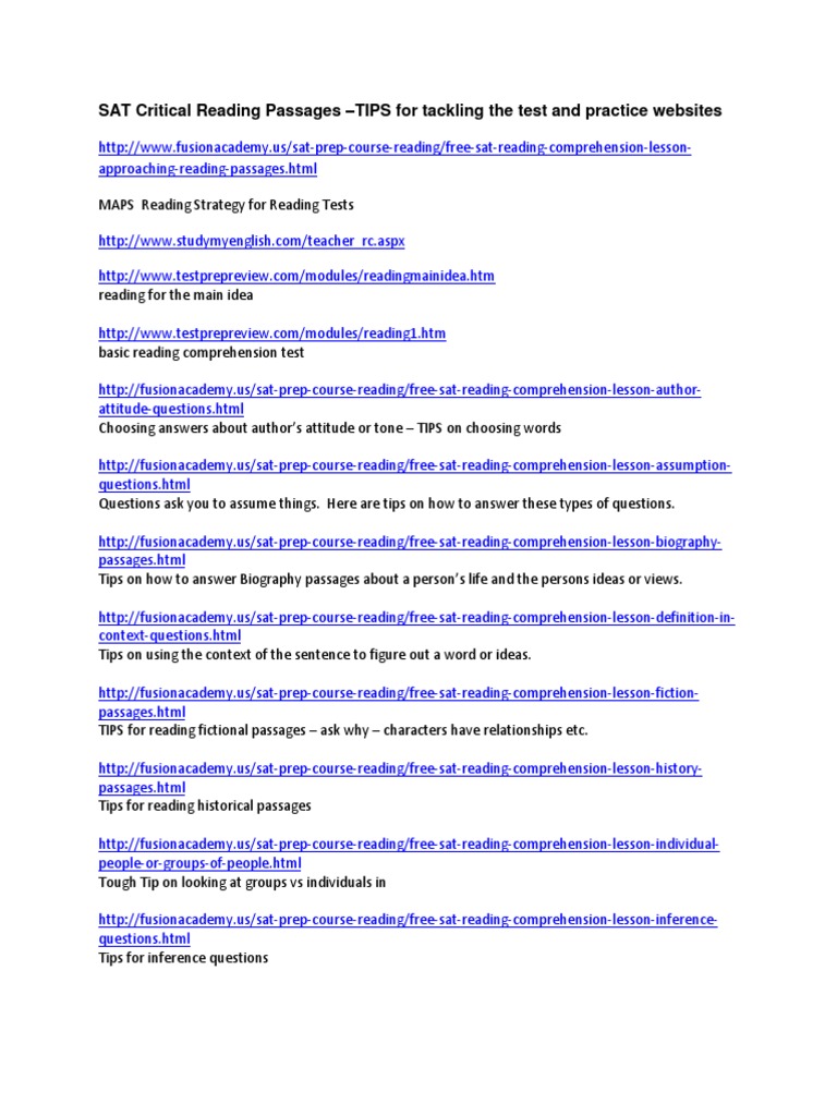 SAT Reading Passages | Download Free PDF | Reading Comprehension | Sat