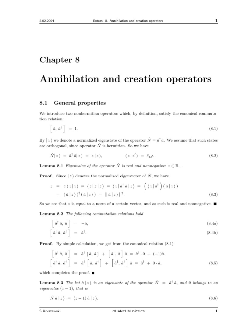 Annihilation and Creation Operators - Chapter 8 | PDF | Eigenvalues And ...