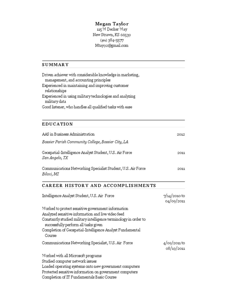 Military Intelligence Analyst Resume | PDF